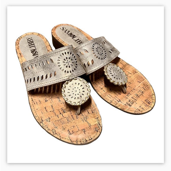 Sam & Libby | Shoes | Sam Libby For Target Tibby Whip Stitch Laser Cut Gold Thong Sandals 85 ...